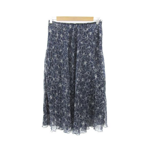 ジェルベ GERVE フレアスカート ロング丈 総柄 40 L ネイビー 紺 /YM7 レディース【表記サイズ】40(日本Lサイズ相当)※実寸サイズをご確認ください。【実寸サイズ】ウエスト：68cm　ヒップ：108cm　スカート丈：74cm...