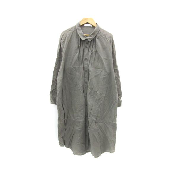 ジェルベ GERVE シャツワンピース ミモレ丈 長袖 42 XL カーキ /YM14 レディース【表記サイズ】42(日本サイズXL相当)※実寸サイズをご確認ください。【実寸サイズ】身幅：56cm　着丈：96cm　ゆき丈：74cm　　【素材...