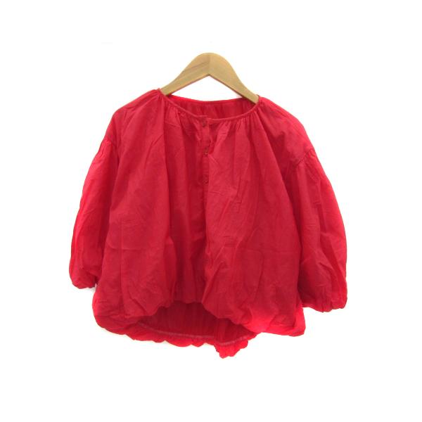 ドスディオサス DOS DIOSAS シャツ ブラウス 八分袖 ラウンドネック 無地 シルク混 オーバーサイズ 38 M 赤 レッド /YS8 レディース【表記サイズ】38（日本サイズM相当）※実寸サイズをご確認ください。【実寸サイズ】肩幅...