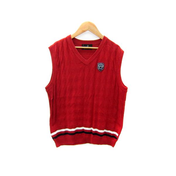 パラディーゾ PARADISO ゴルフウエア ニットベスト ミドル丈 Vネック アーガイルチェック柄 LL 赤 レッド /SY46 メンズ【表記サイズ】LL※実寸サイズをご確認ください。【実寸サイズ】身幅：53cm　着丈：65cm　　【素材...