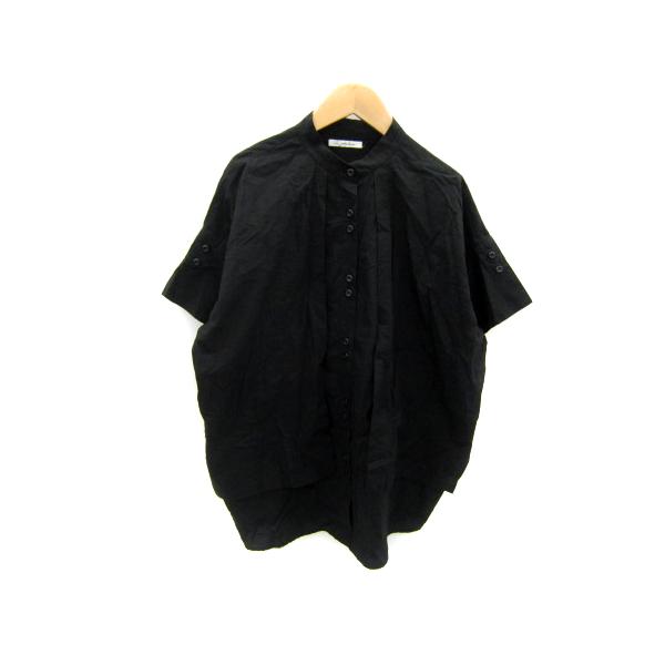 ルジャルダンウヴェール Le Jardin Ouvert ブラウス シャツ 五分袖 バンドカラー オーバーサイズ 36 S 黒 ブラック /SY38 レディース【表記サイズ】36（日本サイズS相当）※実寸サイズをご確認ください。【実寸サイズ...