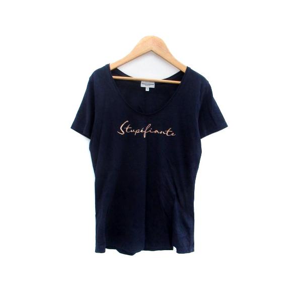 フレンチディスオーダー FRENCH DISORDER Tシャツ カットソー ラウンドネック 半袖 プリント S ネイビー ピンクゴールド色 レディース【表記サイズ】S※実寸サイズをご確認下さい。【実寸サイズ】肩幅：37cm　身幅：40cm...
