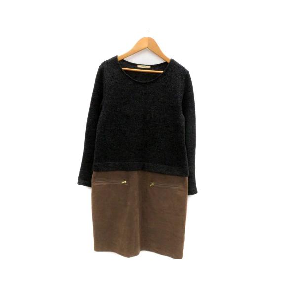 シェトワ Chez toi ドッキングワンピース ラウンドネック 長袖 ひざ丈 スエード調 F チャコールグレー 茶色 ブラウン /HO45 レディース【ブランド】シェトワ Chez toi【表記サイズ】F※実寸サイズをご確認下さい。【実寸...