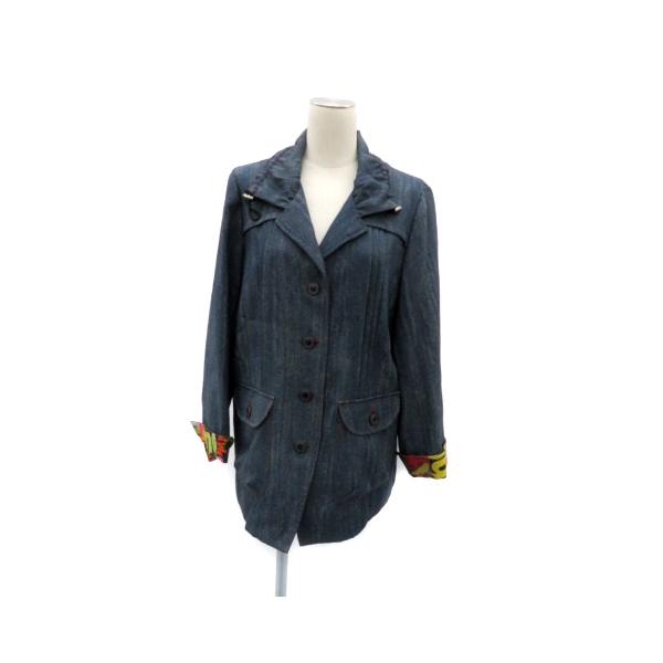 竹内レース PUREZZA オープンカラージャケット ミドル丈 大きいサイズ 44 3L マルチカラー 紺 ネイビー /HO32 レディース【表記サイズ】44(日本3Lサイズ相当)※実寸サイズをご確認下さい。【実寸サイズ】肩幅：39.5cm...