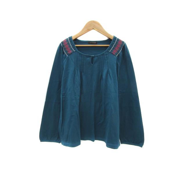 グリーンノート green nout カットソー 長袖 スリットネック 刺繍 大きいサイズ 19 マルチカラー エメラルドグリーン /YS13 レディース【表記サイズ】19※実寸サイズをご確認ください。【実寸サイズ】身幅：53cm　着丈：5...