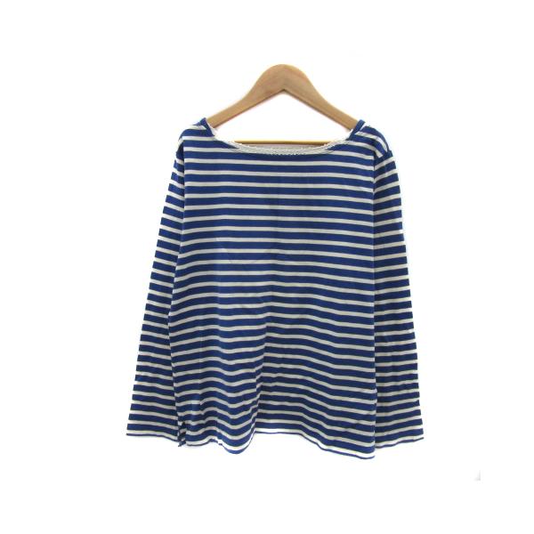 グリーンノート gree nout Tシャツ カットソー 長袖 ボートネック ボーダー柄 レース 大きいサイズ 19 青 ブルー ホワイト レディース【表記サイズ】19※実寸サイズをご確認ください。【実寸サイズ】肩幅：40cm　身幅：52c...