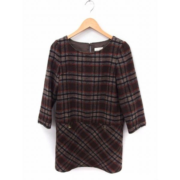 プーラフリーム pour la frime ワンピース 起毛 チェック 丸首 長袖 ひざ丈 ブラウン 茶 /FT42 レディース【ブランド】プーラフリーム pour la frime【表記サイズ】実寸サイズをご確認ください。【実寸サイズ】肩...