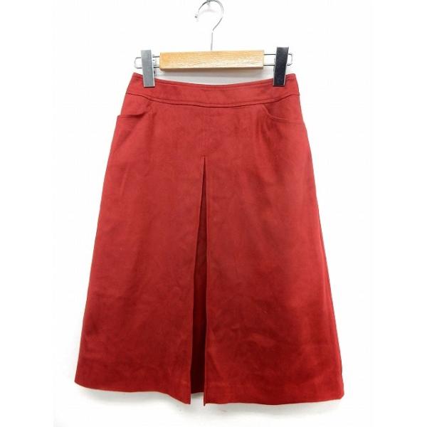 ESPIA CINQ スカート 膝丈 タック フレア バックジップ シンプル 36 レッド 赤 /ST25 レディース【表記サイズ】36【実寸サイズ】ウエスト：約60cm　ヒップ：約44cm　スカート丈：約58cm　　【素材】表地：ポリエス...