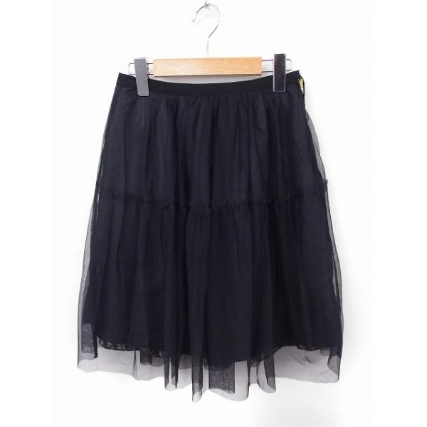 Lade ABAHOUSE スカート リバーシブル チュール 花柄 ギャザー ひざ丈 36 ブラック 黒 /FT41 レディース【表記サイズ】36【実寸サイズ】ウエスト：約62cm　ヒップ：約100cm　スカート丈：約50cm　　【素材】表...
