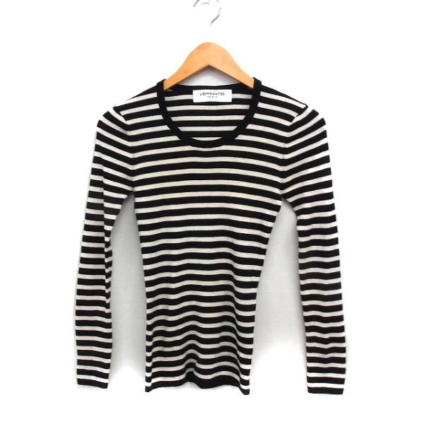 L'EFFRONTEE リブ ニット セーター 長袖 ラウンドネック ウール ブラック 黒 /FT28 レディース【表記サイズ】実寸サイズをご確認ください。【実寸サイズ】肩幅：約30cm　身幅：約34cm　袖丈：約60cm　着丈：約59cm...