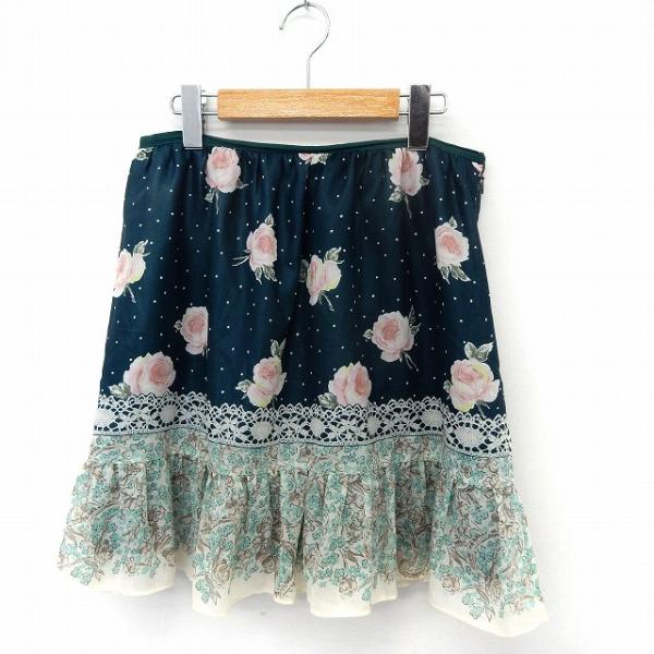BADE スカート フレア 花柄 膝丈 サイドジップ 38 グリーン /ST22 レディース【表記サイズ】38【実寸サイズ】ウエスト：約76cm　ヒップ：約104cm　スカート丈：約43cm　　【素材】表地：ポリエステル100％　裏地：ポリ...