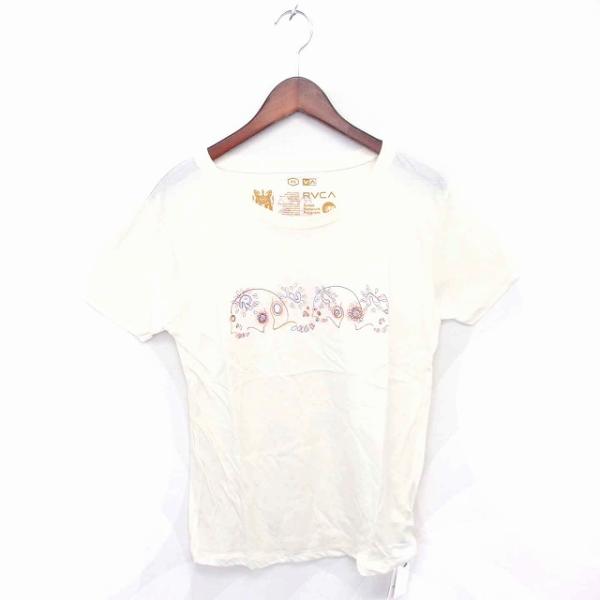 未使用品 シェルター Sheltter タグ付き RVCA Tシャツ カットソー 丸首 総柄 半袖 XS アイボリー /TT レディース【ブランド】シェルター Sheltter【表記サイズ】XS【実寸サイズ】肩幅：約41cm　身幅：約43c...