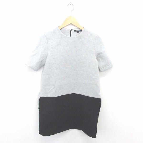 FUNKTIONAL ワンピース ひざ丈 バイカラー 丸首 プルオーバー 厚手 半袖 S グレー ブラック /TT16 レディース【表記サイズ】S【実寸サイズ】肩幅：約36cm　身幅：約45cm　袖丈：約25cm　総丈：約80cm　　【素材...