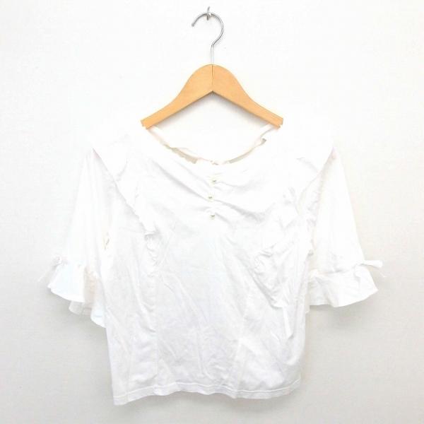 ロディスポット LODISPOTTO カットソー ブラウス プルオーバー フリル リボン レース 半袖 M 白 ホワイト /TT29  レディース【ブランド】ロディスポット LODISPOTTO【表記サイズ】M【実寸サイズ】肩幅：約36cm...
