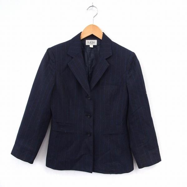 EL ROBLE ジャケット アウター テーラード ストライプ ポケット 9 ネイビー /ST34 レディース【表記サイズ】9【実寸サイズ】肩幅：約39cm　身幅：約43cm　着丈：約60cm　袖丈：約54cm　　【素材】表地：ポリエステル...
