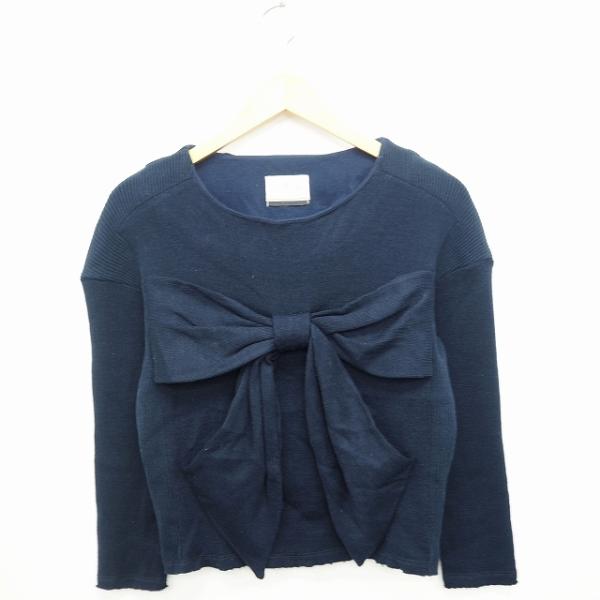 ドールアップウップス doll up oops ニット セーター リブ リボン 丸首 長袖 F ネイビー 紺 /MT5 レディース【ブランド】ドールアップウップス doll up oops【表記サイズ】F【実寸サイズ】肩幅：約54cm　身幅...