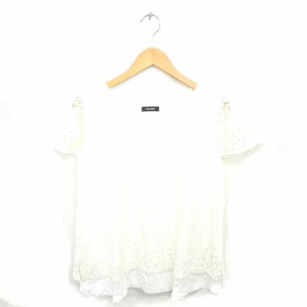 GLISSE カットソー Tシャツ 丸首 レース 綿 コットン 半袖 M アイボリー 白 /TT1 レディース【表記サイズ】M【実寸サイズ】肩幅：約33cm　身幅：約46cm　着丈：約57cm　袖丈：約18cm　　【素材】本体綿100％　(...