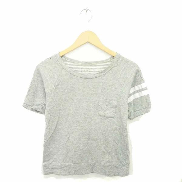 Room of A カットソー Tシャツ 丸首 ライン 綿 コットン ラグランスリーブ 半袖 M グレー 灰 /TT9 レディース【表記サイズ】M【実寸サイズ】身幅：約42cm　着丈：約51cm　ゆき丈：約36cm　　【素材】綿100％【色...