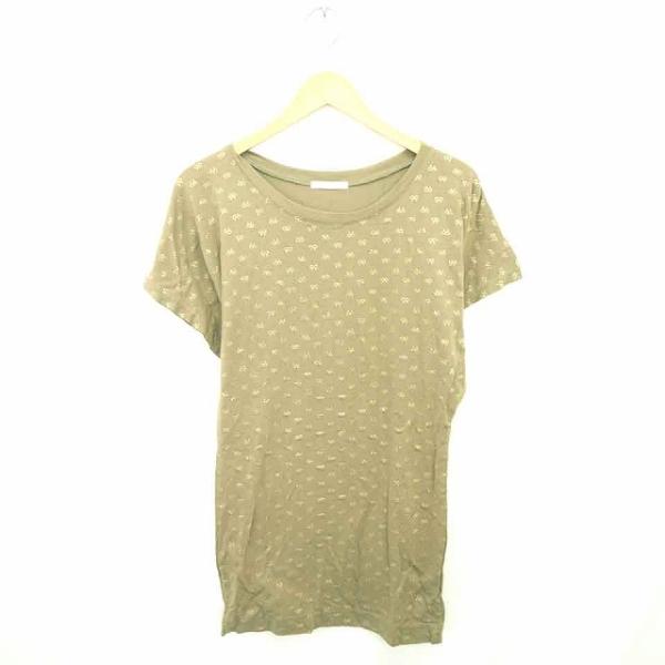 La pasteque ワンピース ひざ丈 総柄 ラメ プルオーバー 綿 コットン 半袖 M 緑 金 カーキ ゴールド /TT40 レディース【表記サイズ】M【実寸サイズ】身幅：約43cm　着丈：約73cm　ゆき丈：約35cm　　【素材】綿...