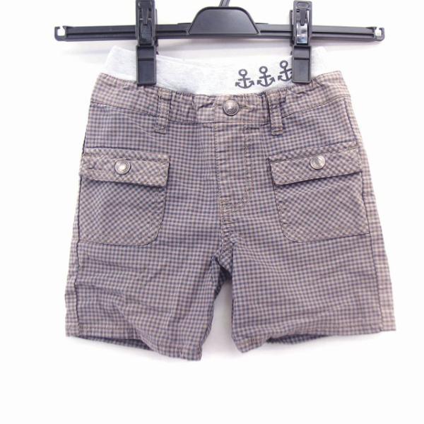 ベビー服 パンツ ズボン ショート コットン 綿 ギンガムチェック 柄 プリント 刺繍 イカリ 切替 90 ブラウン 茶 /HT5 N キッズ【表記サイズ】90【実寸サイズ】90　【素材】本体：綿95％、ポリウレタン5％　リブ部分：綿95％...