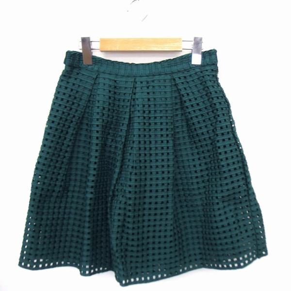 Moi non plus スカート フレア ひざ丈 カットワーク M グリーン 緑 /FT23 レディース【表記サイズ】M【実寸サイズ】ウエスト：約68cm　ヒップ：約110cm　スカート丈：約49cm　　【素材】表地：ポリエステル100％...