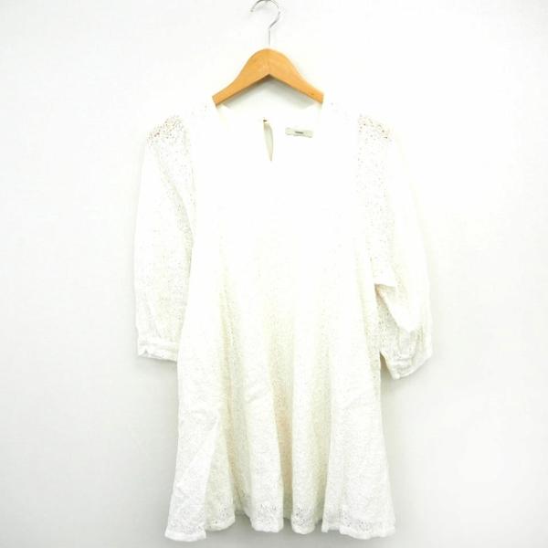 ミスティック mystic ワンピース レース 丸首 ひざ丈 長袖 コットン 綿 F オフホワイト /MT8 レディース【ブランド】ミスティック mystic【表記サイズ】F【実寸サイズ】肩幅：約26cm　身幅：約50cm　袖丈：約44cm...