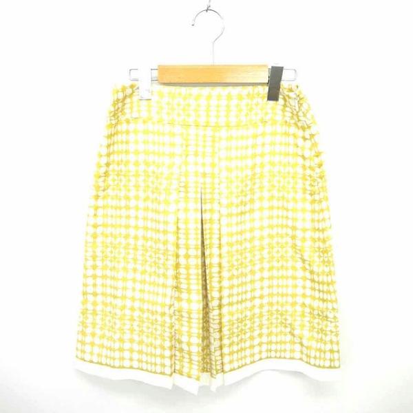 ALICES スカート 台形 膝下丈 総柄 薄手 サイドジップ 2 黄緑 白 ライトグリーン ホワイト /TT15 レディース【表記サイズ】2【実寸サイズ】ウエスト：約62cm　ヒップ：約86cm　スカート丈：約54cm　　【素材】表地、裏...