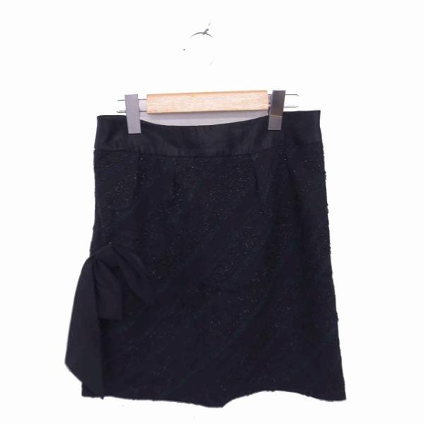オピュール Oppure 台形 スカート リボン ミニ ラメ ウール混 38 ブラック ネイビー 黒 紺 /TT5  レディース【ブランド】オピュール Oppure【表記サイズ】38【実寸サイズ】ウエスト：約66cm　ヒップ：約92cm　ス...