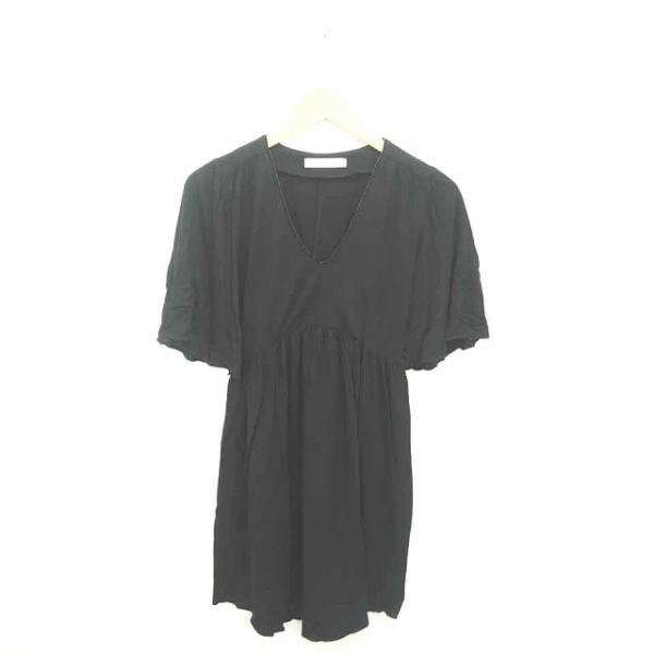 ドリッテ DRitte ワンピース ひざ丈 Vネック フレア 無地 シンプル 薄手 プルオーバー 半袖 F 黒 ブラック /TT47 レディース【ブランド】ドリッテ DRitte【表記サイズ】F(実寸サイズをご確認ください。）【実寸サイズ】...