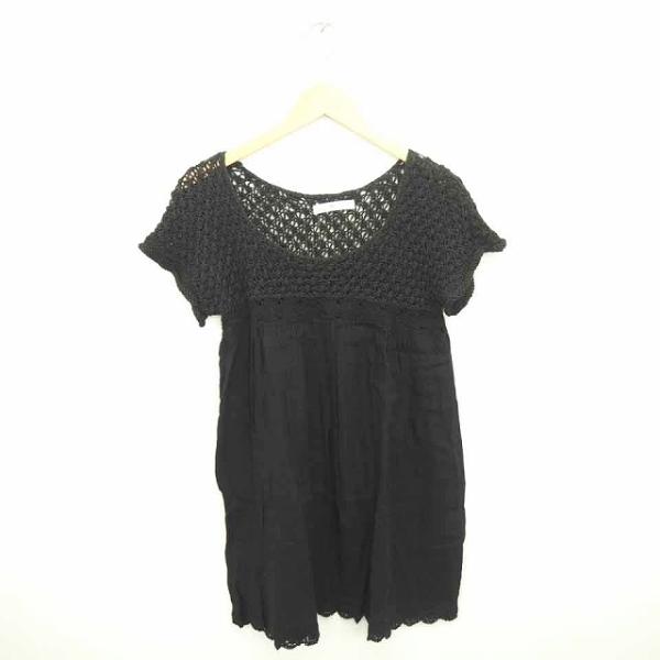 ドリッテ DRitte ワンピース ひざ丈 切替 ニット 透け編み 薄手 ウール 麻 リネン混 半袖 F 黒 ブラック /TT13 レディース【ブランド】ドリッテ DRitte【表記サイズ】F(実寸サイズをご確認ください。）【実寸サイズ】身...