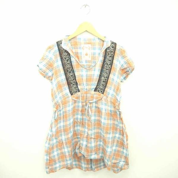 アイズビットガーディアン ワンピース 膝下丈 チェック ビジュー プルオーバー 薄手 半袖 オレンジ ブルー 青 /TT29 レディース【ブランド】アイズビットガーディアン ISBIT GUARDIAN【表記サイズ】サイズ表記なし(実寸サイ...
