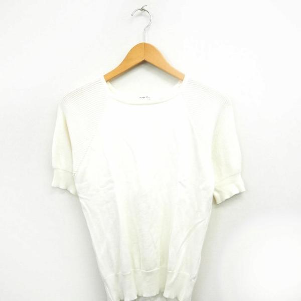 ouvage blasse ニット セーター リブ 無地 シンプル 丸首 七分袖 バックファスナー コットン 綿 アイボリー /MT1 レディース【表記サイズ】記載なし、実寸サイズをご確認ください。【実寸サイズ】身幅：約43cm　着丈：約5...