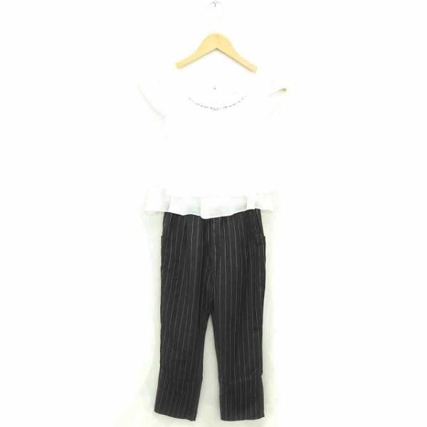 ページボーイ オールインワン パンツ ストライプ 薄手 ロング ビジュー 半袖 F ホワイト チャコールグレー 白 /TT42 レディース【ブランド】ページボーイ PAGE BOY【表記サイズ】F(実寸サイズをご確認ください。）【実寸サイズ...