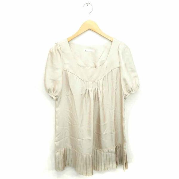 ペルシ persil ワンピース ひざ丈 丸首 プリーツ プルオーバー 薄手 無地 シンプル 半袖 M ベージュ 薄茶 /TT15 レディース【ブランド】ペルシ persil【表記サイズ】M【実寸サイズ】肩幅：約32cm　身幅：約43cm　...