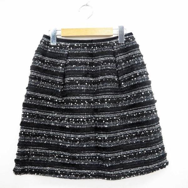 CHENE IENA  スカート 台形 総柄 ひざ丈 ウール 毛 34 ブラック オフホワイト 黒 /MT44 レディース【表記サイズ】34【実寸サイズ】ウエスト：約60cm　ヒップ：約96cm　スカート丈：約47cm　　【素材】表地：ウー...