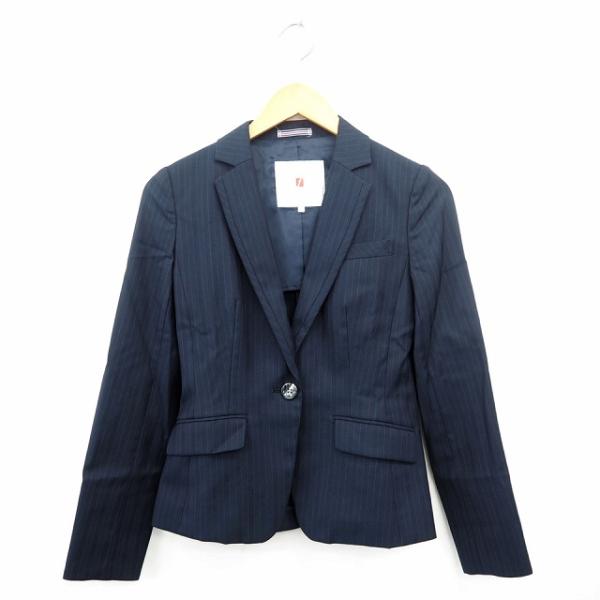 ViVi f leurs テーラードジャケット アウター ストライプ 長袖 ウール 7 ネイビー 紺 /MT37 レディース【表記サイズ】7【実寸サイズ】肩幅：約35cm　身幅：約42cm　袖丈：約58cm　着丈：約55cm　　【素材】表地...