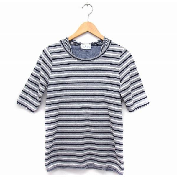 ルベント le vent SOUFFLE カットソー Tシャツ ボーダー 切替 丸首 五分袖 コットン 綿 グレー 灰 /FT27 レディース【ブランド】ルベント le vent【表記サイズ】記載なし実寸サイズをご確認ください。【実寸サイズ...