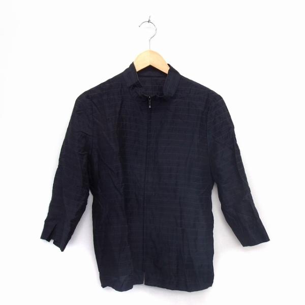 CECI OU CELA ジャケット ブルゾン スタンドカラー 七分袖 ウール混 ボーダー 柄 M ダークグレー 灰 /HT4 レディース【表記サイズ】M【実寸サイズ】肩幅：約40cm　身幅：約51cm　袖丈：約46cm　着丈：約61.5c...