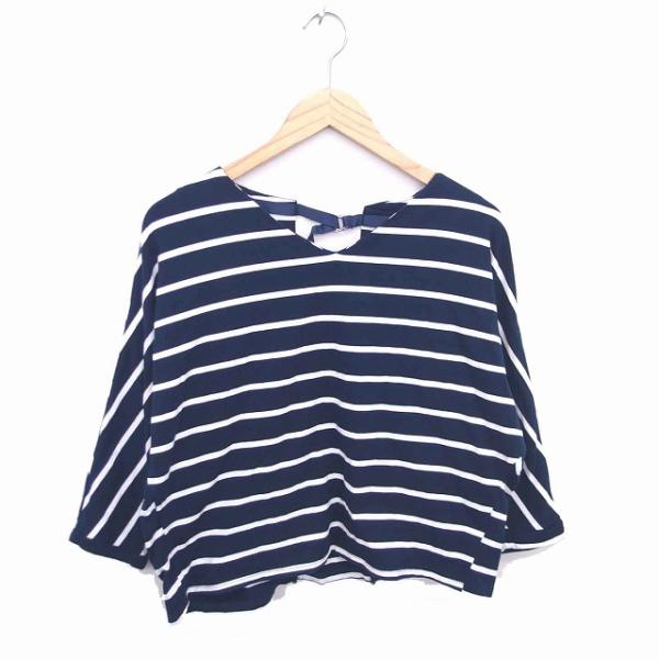 エンネア ENNEA カットソー Tシャツ ボーダー Vネック 七分袖 38 ネイビー ホワイト 紺 白 /TT40 レディース【表記サイズ】38【実寸サイズ】身幅：約54cm　着丈：約51cm　ゆき丈：約62cm　　【素材】綿95％、ポリ...