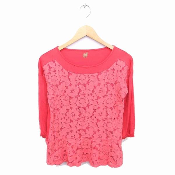 マーラ malla カットソー ニット レー ス 丸首 薄手 七分袖 38 レッド ピンク 赤 /TT11 レディース【表記サイズ】38【実寸サイズ】肩幅：約51cm　身幅：約43cm　着丈：約56cm　袖丈：約30cm　　【素材】表地指定...