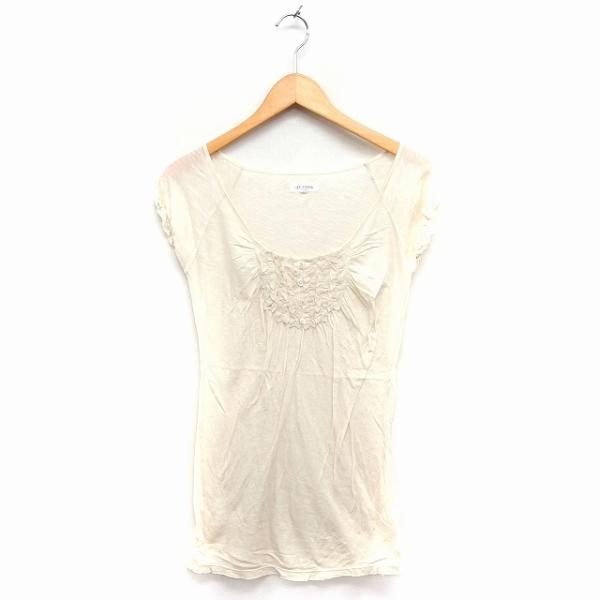 ジェネラ GENERRA カットソー Tシャツ 柄 フリル パフスリーブ Uネック 綿 S ベージュ /FT36 レディース【ブランド】ジェネラ GENERRA【表記サイズ】S【実寸サイズ】身幅：約40cm　着丈：約68cm　ゆき丈：約24...