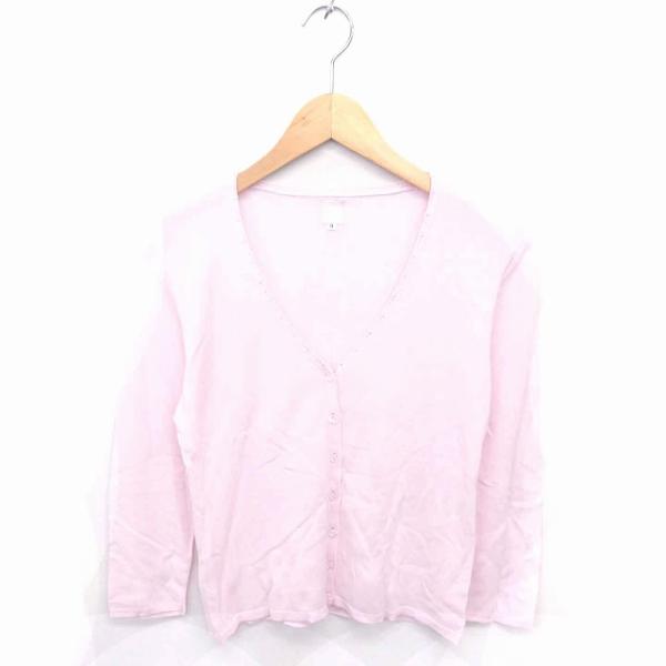 アンケート en quete カーディガン ニット Vネック ビーズ装飾 薄手 七分袖 11 ピンク /TT40  レディース【ブランド】アンケート en quete【表記サイズ】11【実寸サイズ】肩幅：約35cm　身幅：約43cm　袖丈：...