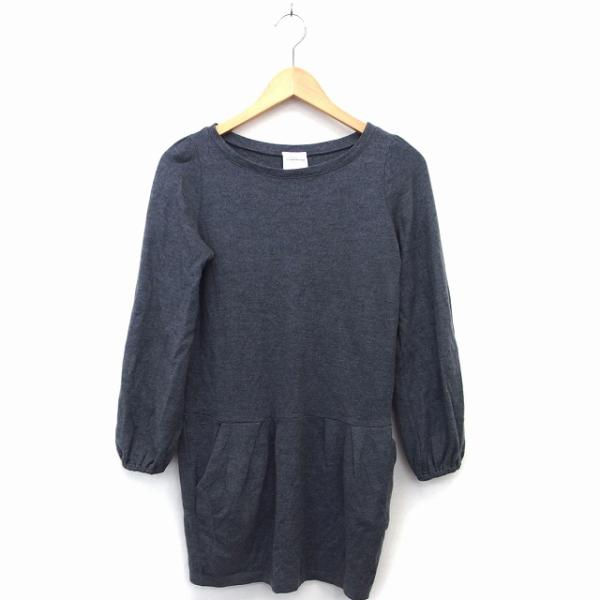 アーシィペル archipel ワンピース Aライン ミニ 長袖 丸首 ウール 毛 総柄 タック 1-2 ダークグレー 灰 /HT21 レディース【表記サイズ】1-2【実寸サイズ】肩幅：約33cm　身幅：約46cm　袖丈：約56cm　総丈：...