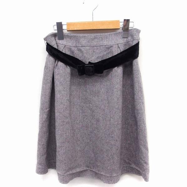 シェロー chereaux フレア スカート ひざ丈 ツイード シルク混 ウール ベルト 38 グレー /FT15 レディース【ブランド】シェロー chereaux【表記サイズ】38【実寸サイズ】ウエスト：約68cm　ヒップ：約102cm　...