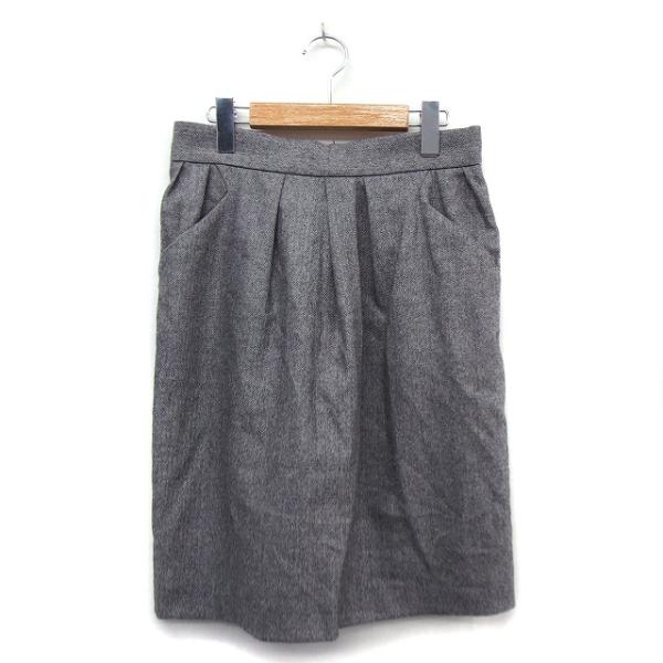ハムステッド Hampstead 台形 スカート 膝下 ウール 毛 総柄 タック 40 グレー 灰 /HT35 レディース【表記サイズ】40【実寸サイズ】ウエスト：約68cm　ヒップ：約93cm　スカート丈：約55cm　　【素材】表地：毛9...