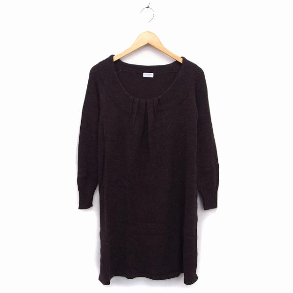 アンネモネ anne-monnet ワンピース Aライン ひざ丈 ニット アルパカ混 モヘヤ混 リブ タック 長袖 茶 ブラウン /NT24 レディース【表記サイズ】表記なし実寸サイズをご確認ください。【実寸サイズ】肩幅：-cm　身幅：約4...