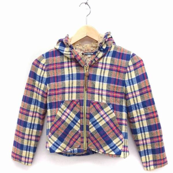 ブロンディー blondy チェック ジップアップ パーカー レース 七分袖 ショート丈 綿 F イエロー 黄 ブルー 青 /FT8 レディース【ブランド】ブロンディー blondy【表記サイズ】F【実寸サイズ】肩幅：約33cm　身幅：約4...