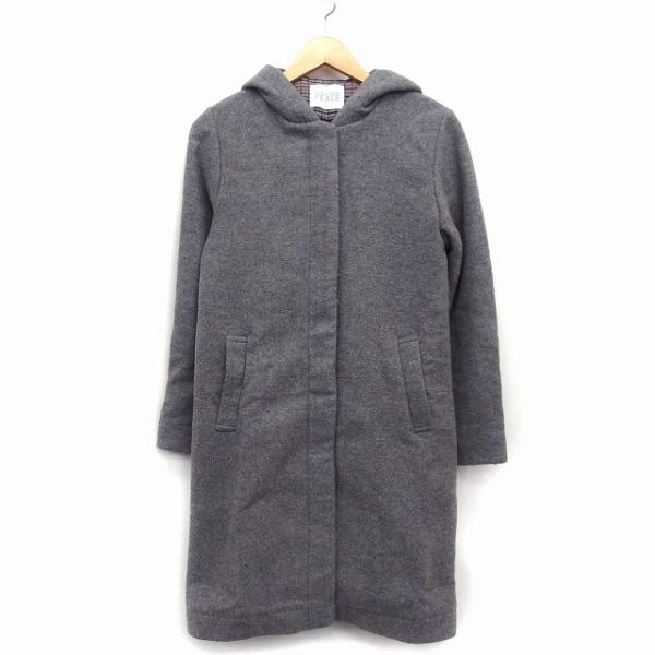 イーハイフンワールドギャラリー E HYPHEN WORLD GALLERY ピース PEACE フード コート ミドル丈 ウール混 総柄 F 灰 /HT17 レディース【ブランド】イーハイフンワールドギャラリー E HYPHEN WORL...