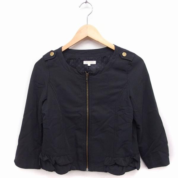 プーラフリーム pour la frime ノーカラー ジャケット アウター 七分袖 フリル ジップアップ M ブラック 黒 /FT10 レディース【ブランド】プーラフリーム pour la frime【表記サイズ】M【実寸サイズ】肩幅：約...