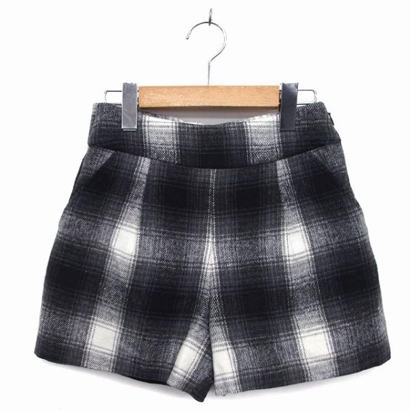 マイハニービー MY HONEY BEE パンツ ワイド ショート タック サイドジップ チェック S 黒 ブラック /NT31 レディース【表記サイズ】S【実寸サイズ】ウエスト：約64cm　もも幅：約26.5cm　裾幅：約29.5cm　股...